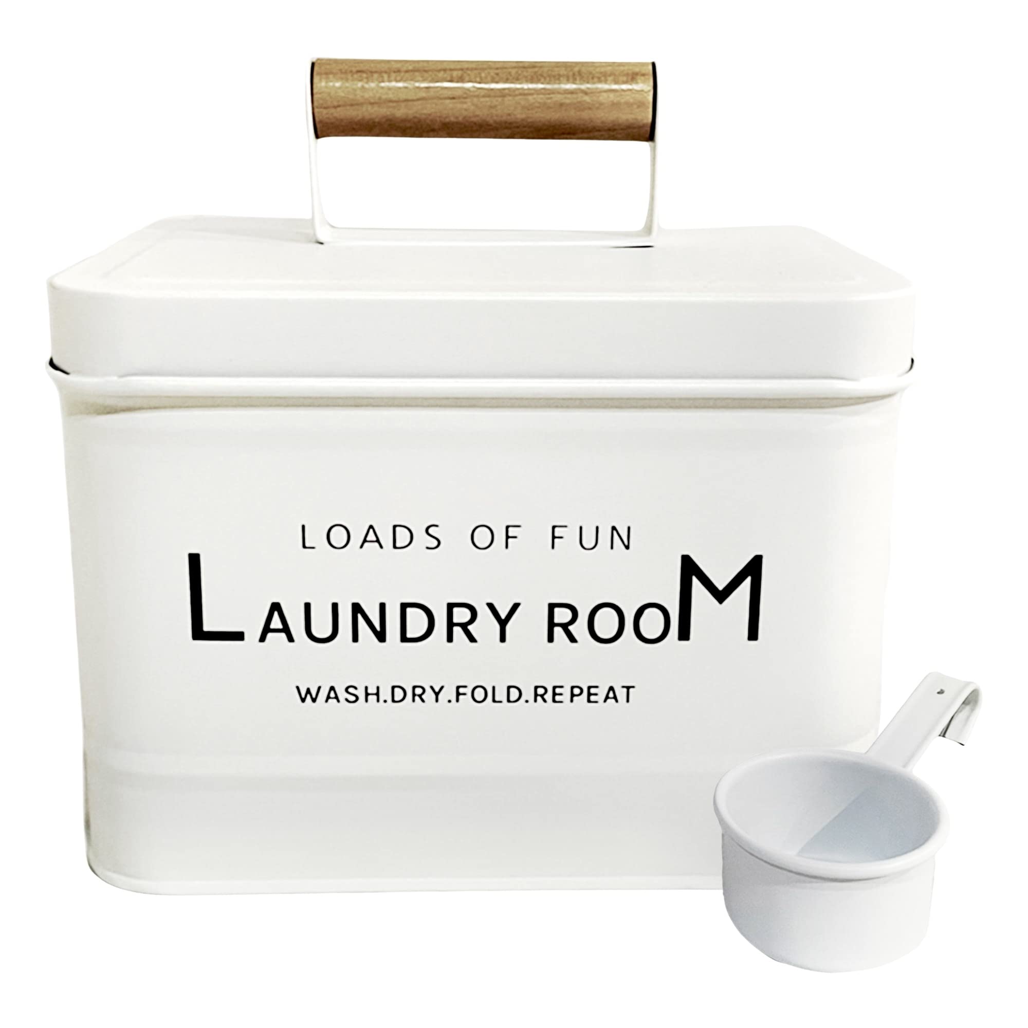 M.C.S. Modern Farmhouse Metal Laundry Bin, Dryer Sheet Holder Laundry Detergent Dispenser with Lid and Scoop for Laundry Room Decor and Space Saving Laundry Room Organization and Storage