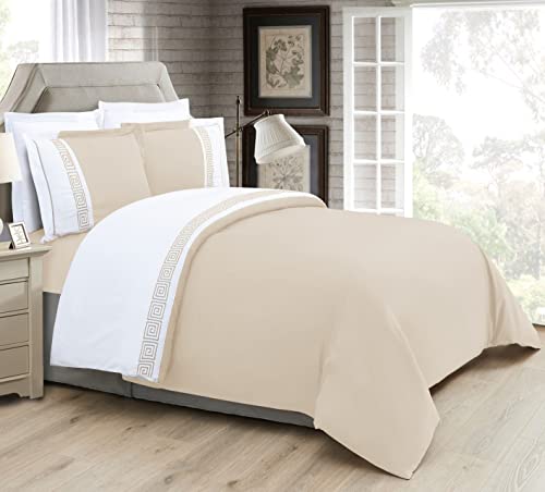 Elegant Comfort Luxurious Hotel Collection Super-Soft 1500 Thread Count Egyptian Quality 3-Piece Greek Pattern Duvet Cover Set, King/California King, Cream