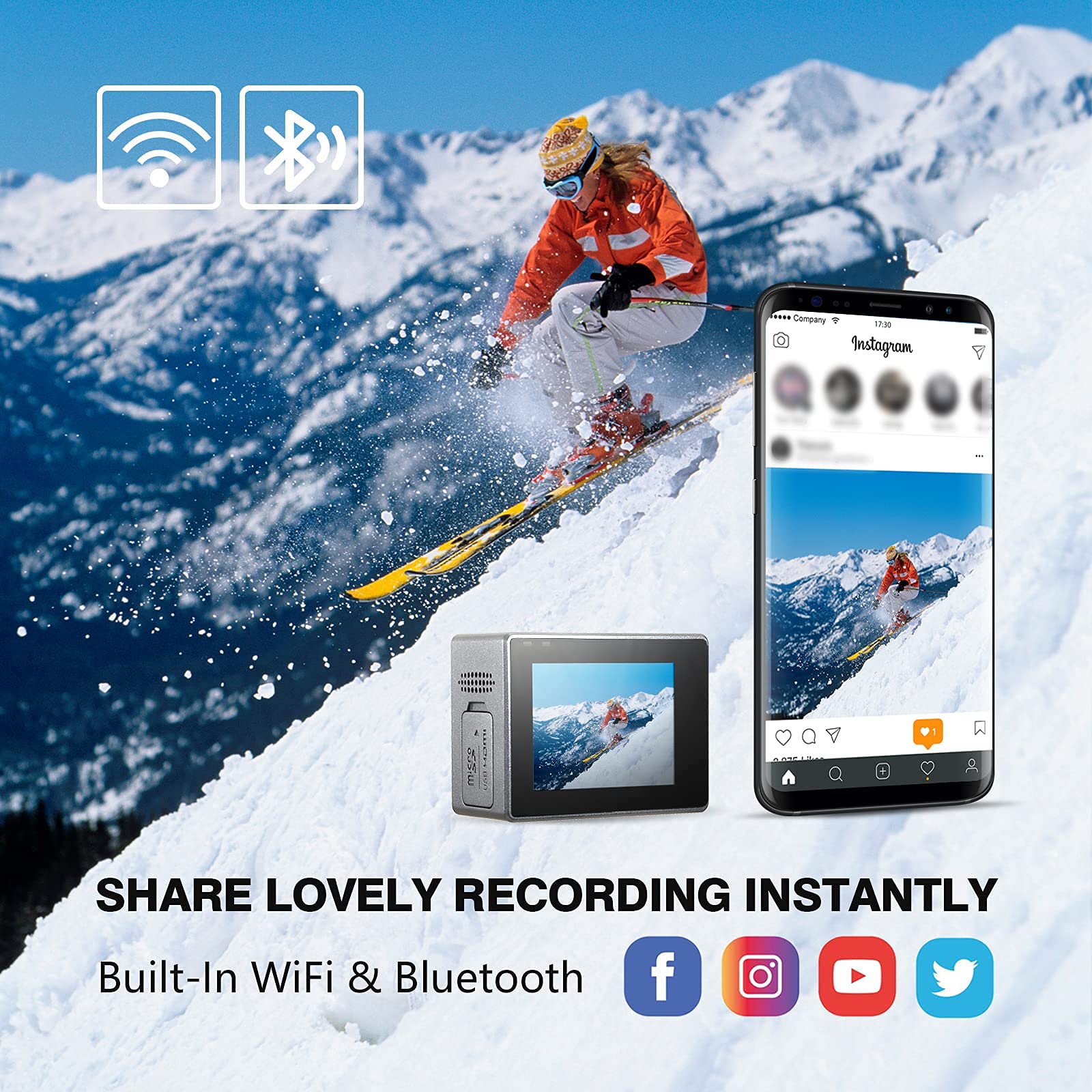 AEE Silver 4K WiFi Sports Action Camera, Ultra HD 133 Feet Waterproof DV Camcorder with Touch Screen, 16MP Image Resolution, 140 Degree Wide Angle Lens with 4X Digital Zoom