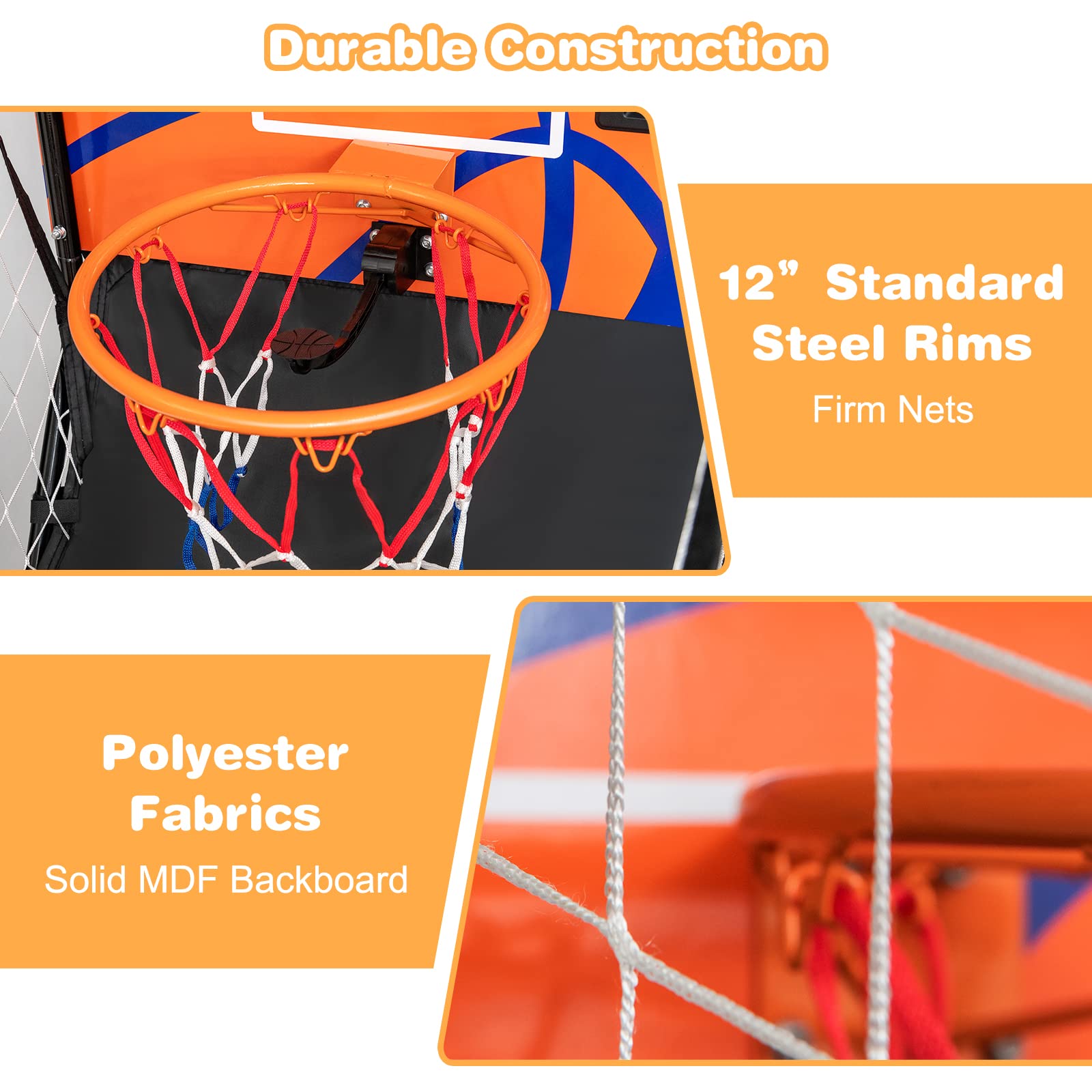 Giantex Foldable Electronic Arcade Basketball Game, with Electronic Scorer, Buzzer, 3 Basketballs, Pump, Indoor Single Shot Basketball Game for Adults, Kids