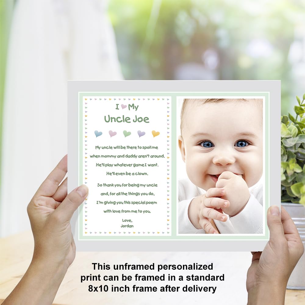 Sweet Uncle Personalized Poem from Niece or Nephew, 8x10 Inch Print with Names and Photo