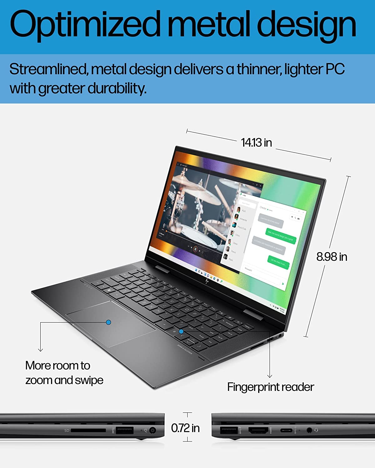 HP 2023 Envy x360 2-in-1 Convertible Laptop, 15.6 Inch Touchscreen Display, AMD Ryzen 7 5825U Processor, 64GB RAM, 2TB SSD, AMD Radeon Graphics, Bluetooth, Webcam, Windows 11 Home