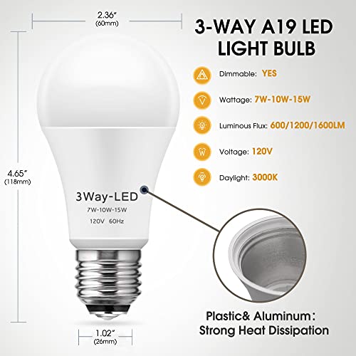 Briignite LED Light Bulbs, ๐ ๐๐๐ฒ ๐๐๐ ๐๐ข๐ ๐ก๐ญ ๐๐ฎ๐ฅ๐๐ฌ 50 100 150W Equivalent, 3 Way Light Bulbs, Three Way A19 Light Bulbs E26 Medium Base, Warm White 3000K, 600lm-1200lm-1600lm, 2 Pack