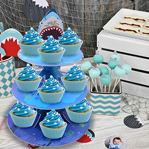 Cardboard Ocean Shark Cake Stands 3 Tire Cupcake Stands Mini Cake Stand Reusable Kid Birthday Baby Shower Party Supplies Dessert Standā¦