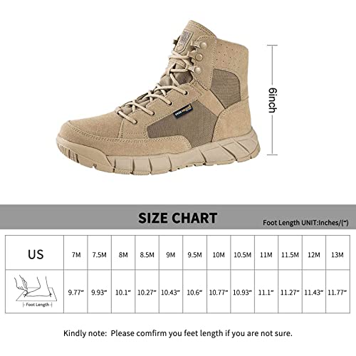 FREE SOLDIER Men's Tactical Boots 6 Inches Summer Lightweight Breathable Desert Boots with Thin Durable Fabric (Tan, 10)