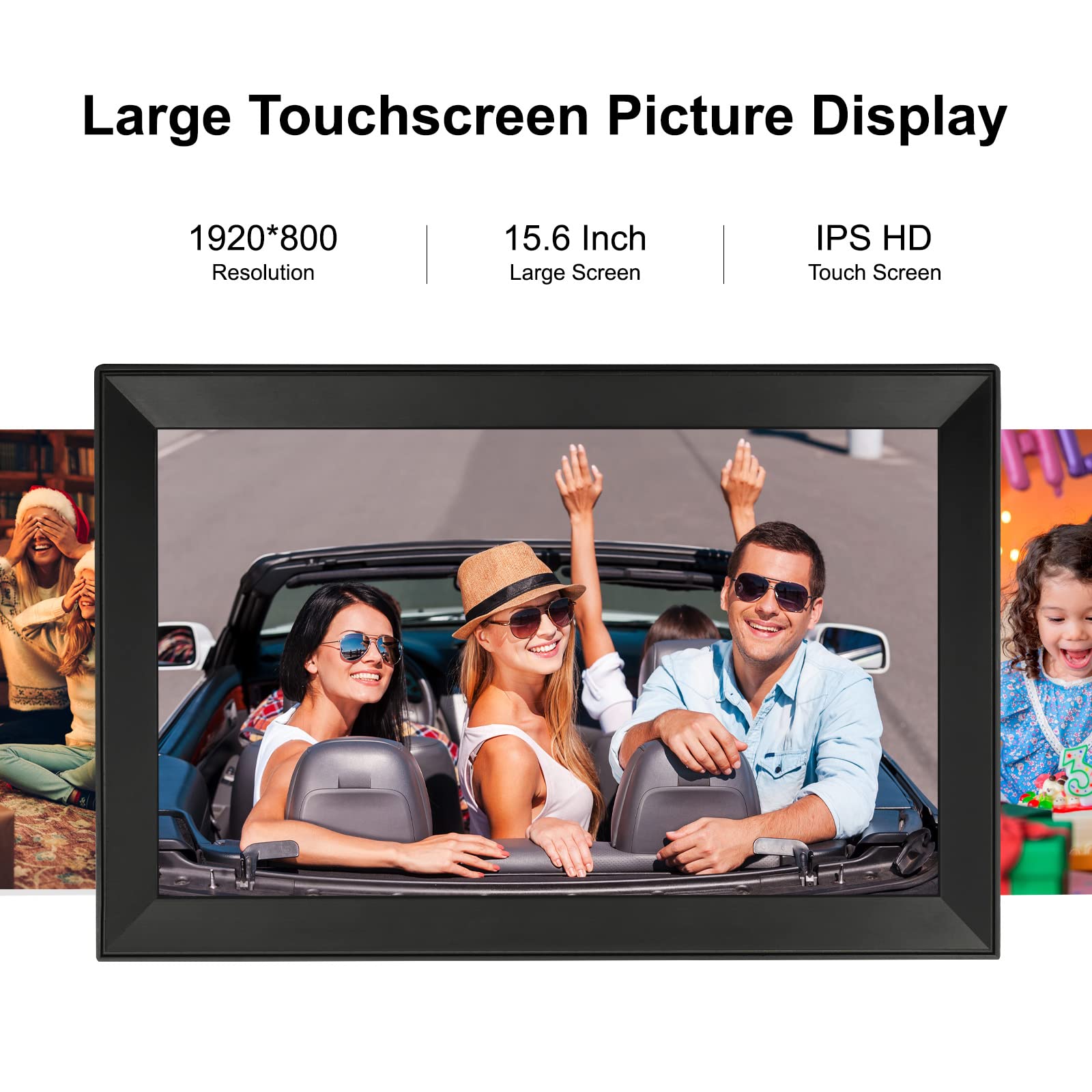 AEEZO 15.6 Inch WiFi Digital Picture Frame, Full HD Touchscreen Smart Digital Photo Frame with 32GB Storage, Auto-Rotate, Easy Setup to Share Photos or Videos via AiMOR APP, Wall Mountable