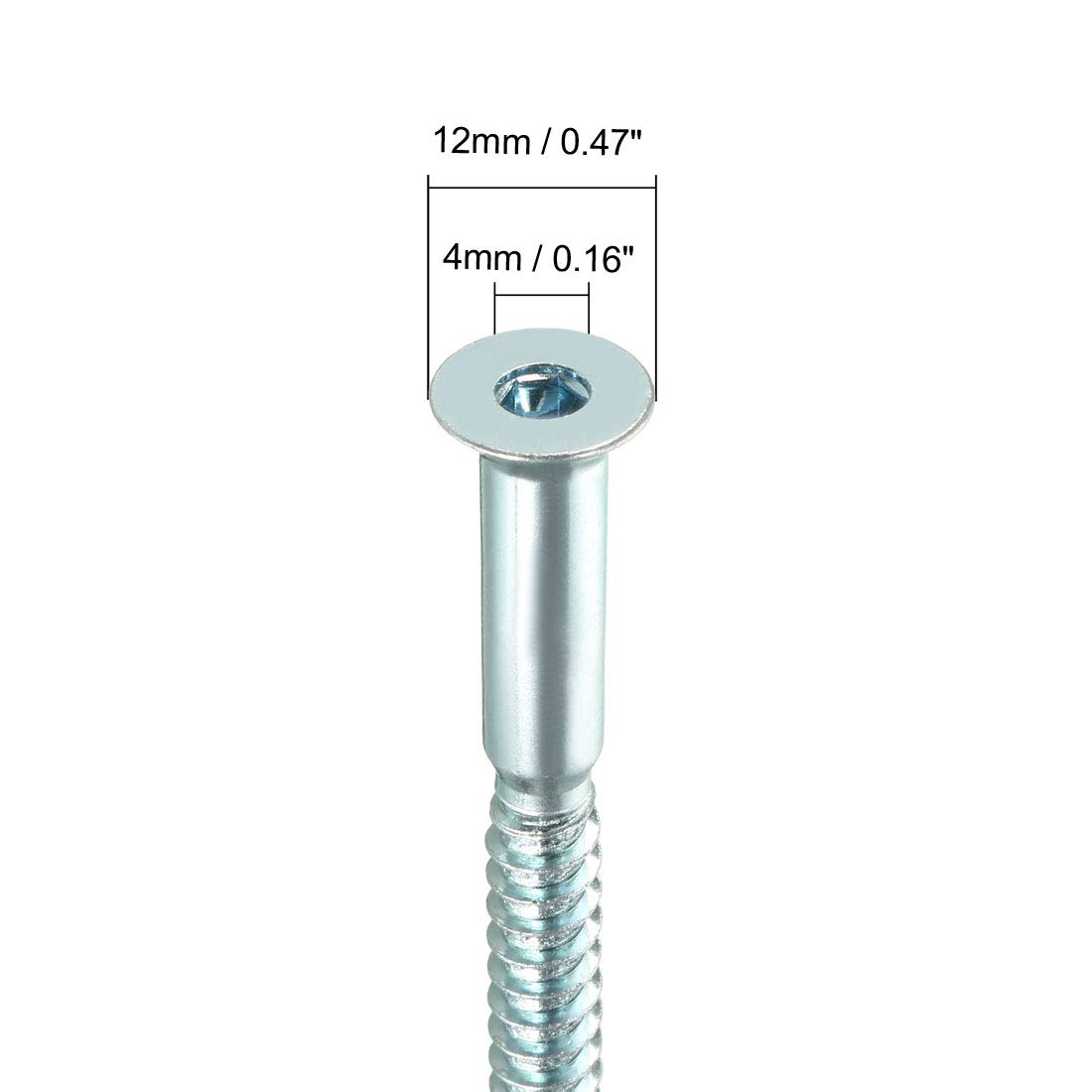 uxcell Furniture Confirmat Screw 7x85mm Hex Socket Wood Screws Zinc Plated 20pcs