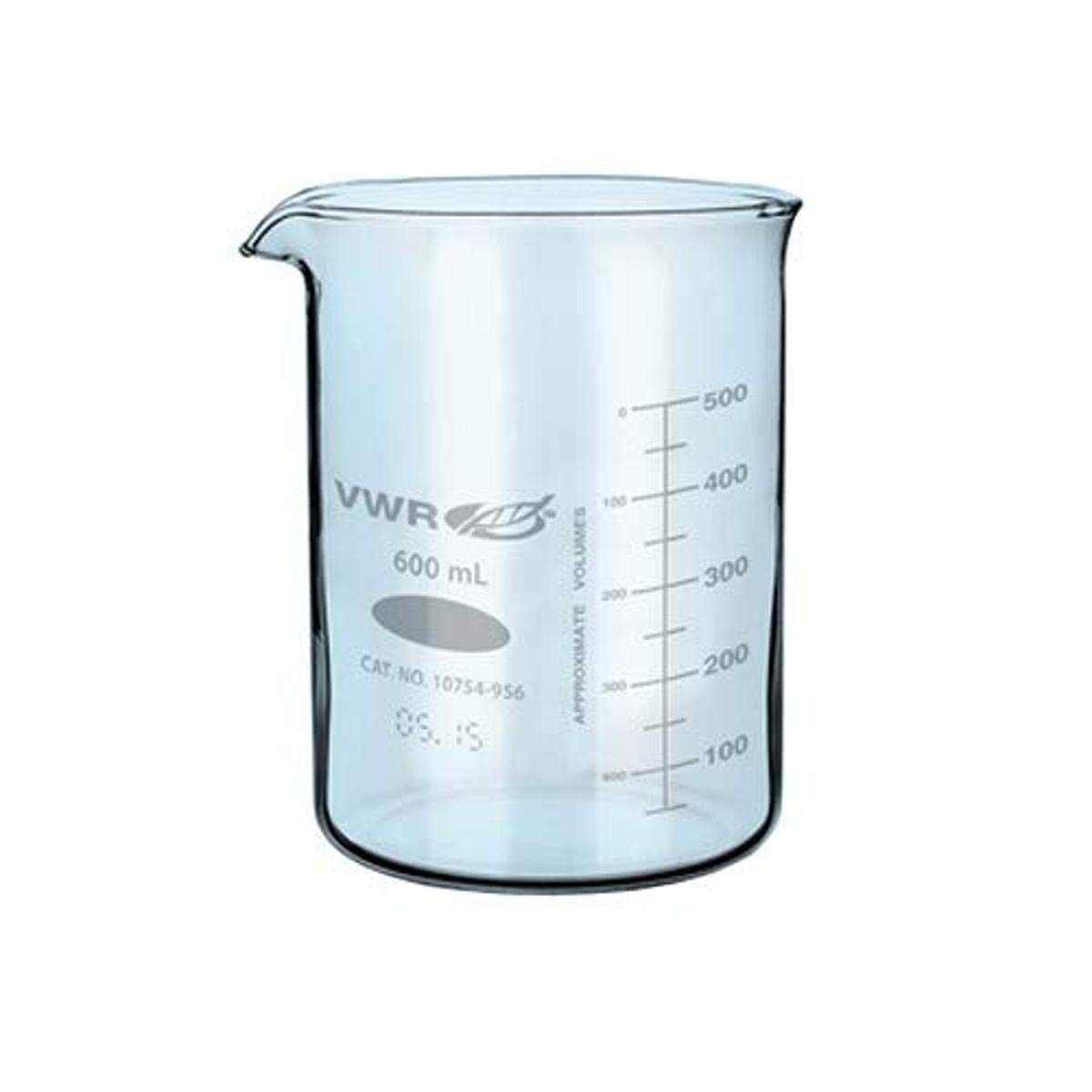 VWR 10754-946 Low Form Griffin Beaker, 10mL-40mL Graduation Range, 50mL Capacity, 42mm OD, 53mm Height (Pack of 12)