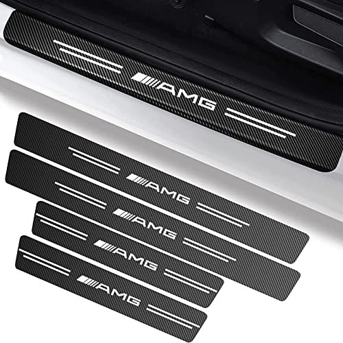 Car Stickers for Car Door Threshold Protection with AMG Logo,4PCS Carbon Fiber Door Sill Scuff Plate Protective Covers, Self-Adhesive Door Entry Guard Stickers, Interior Accessories Anti-Collision