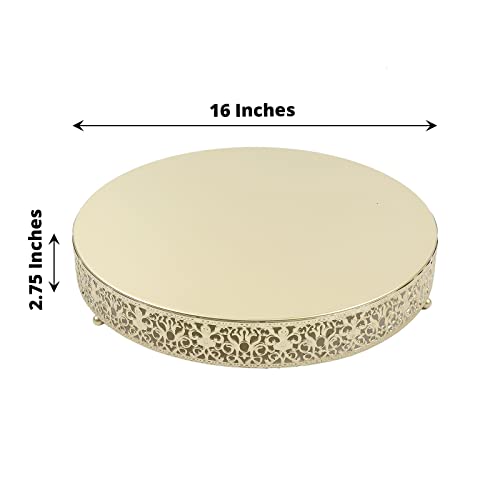 Efavormart 16" Round Lace Gold Metal Wedding Cake Stand, Dessert Display Stand Glossy Metallic Finish for Dessert Cupcake Pastry Candy Display Plate Event, Birthday Party