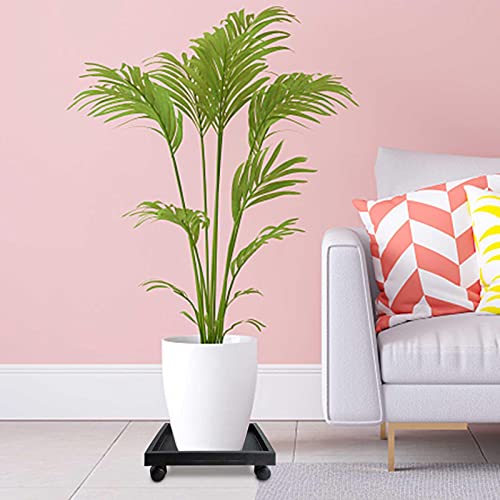 BAODAN Plant Caddy with Wheels, Plant Trolley, Plant Dolly Heavy Duty, Square Movable Plant Roller, Toughened Resin Plant Pallet Caster, 9.45x9.45x3.35in, Black