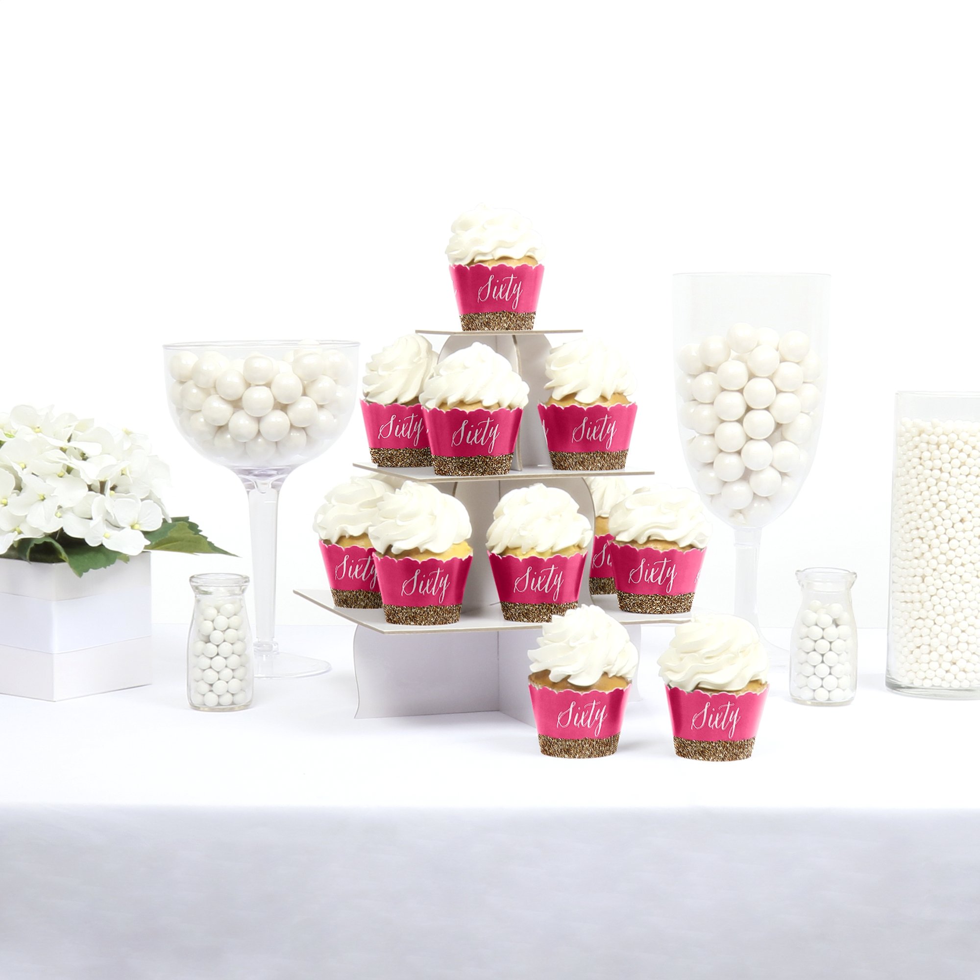 Big Dot of Happiness - Chic 60th Birthday - Pink and Gold - Birthday Party Decorations - Party Cupcake Wrappers - Set of 12