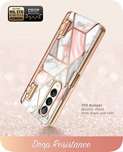i-Blason Cosmo Series for Samsung Galaxy Z Fold 4 Case with Pen Holder (2022), Stylish Protective Bumper Fold 4 Case with Built-in Screen Protector (Marble)