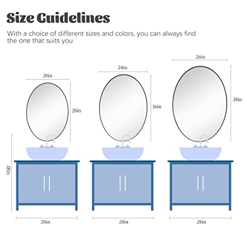 COFENY Oval Mirror, 20"x28" Black Bathroom Mirror with Metal Frame, Wall Mount Mirrors Decor Modern Hanging Mirror for Bedroom Living Room、Entryway