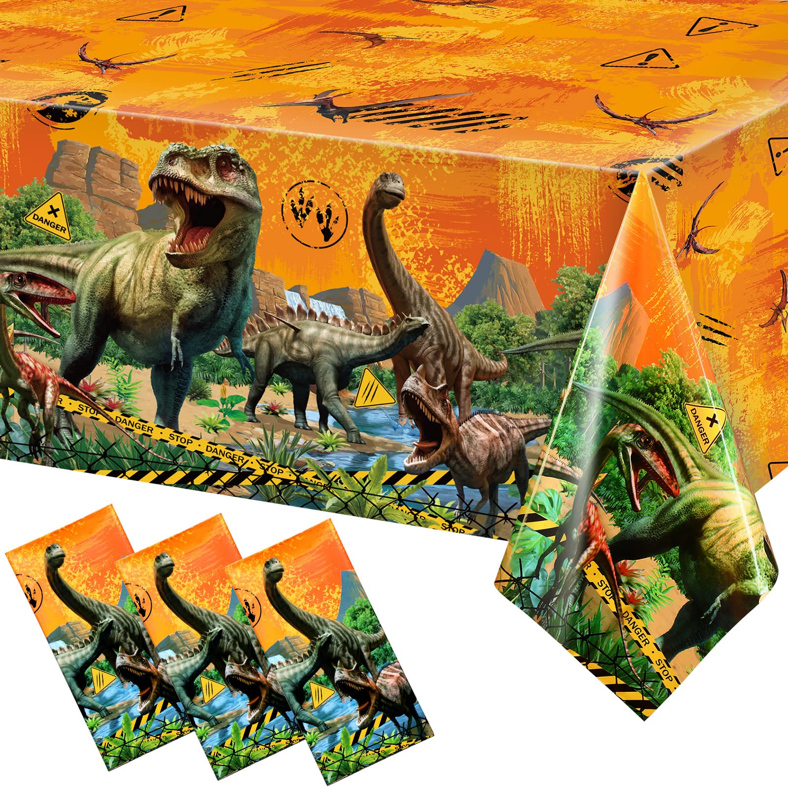 Tiamon Dinosaur Tablecloth Dinosaur Party Table Covers Dinosaur Plastic Tablecloth for Kids Adults Birthday Dinosaur Party Picnic Supplies 54 x 108 Inch (Yellow, 3 Pcs)