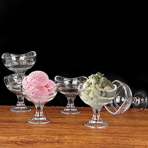 BSTKEY 6PCS Set 8.5 oz Glass Dessert Bowls/Cups, Cute Footed Dessert Bowls for Ice Cream Trifle Fruit Pudding Snack Salad Milkshakes Sundae Cocktail Drinks Party