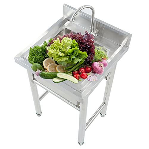 ALEEJA Portable Handwashing Sink, Commercial Sink Single Bowl Washing Sink, Stainless Steel Kitchen Sink Utility Sink for Restaurant