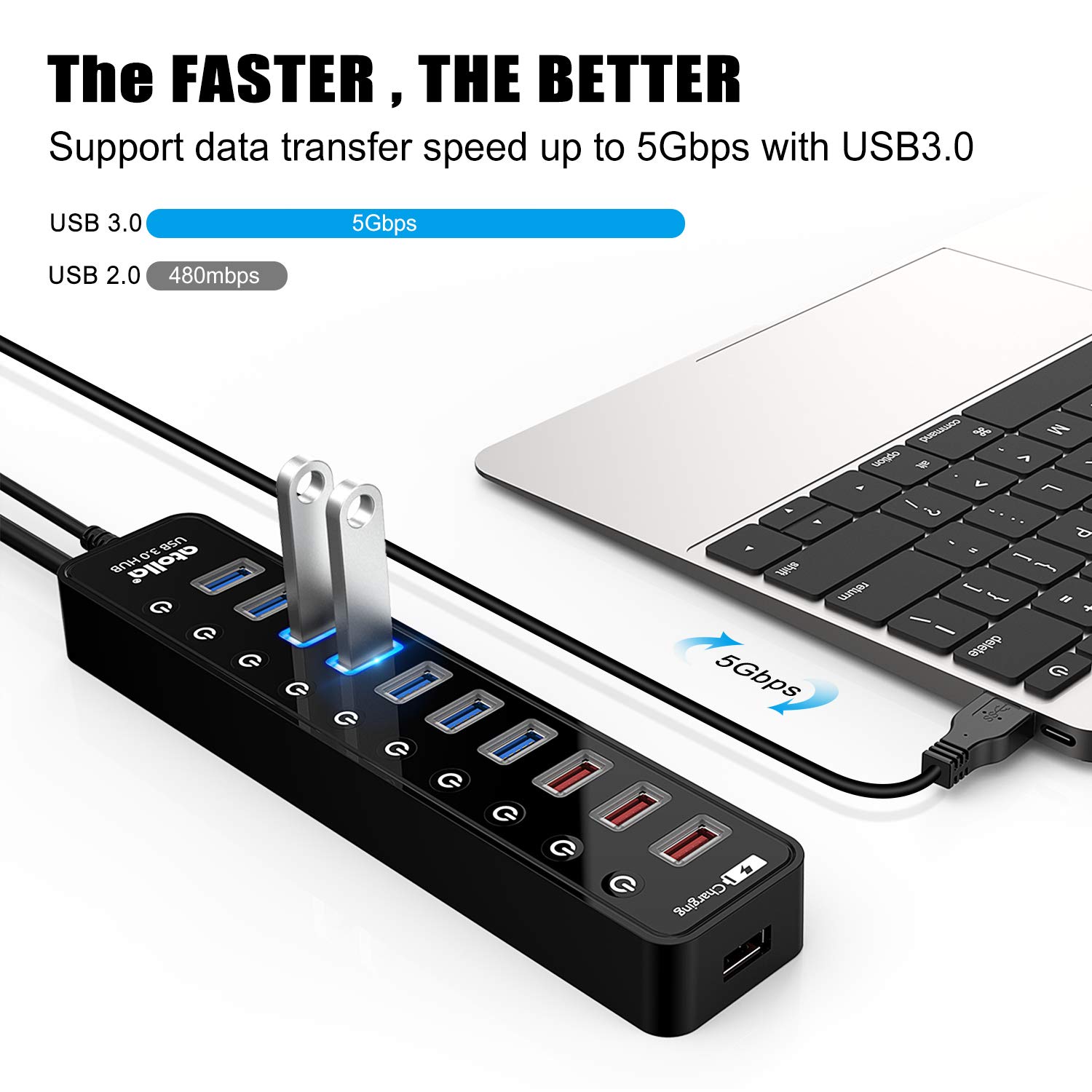 Powered USB 3.0 Hub, Atolla USB 3.0 Data Hub 11 Ports - 7 USB 3.0 Data Ports + 4 Smart Charging Port with Individual On/Off Switches and 12V/4A Power Adapter USB Hub 3.0 Splitter
