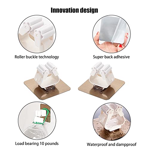 Self-Adhesive Mop Holder,Broom Wall Mounted Rack,Sweeper Gripper Hanger,Cleaning Tools Sticker Hook,Bathroom/Kitchen/Toilet/Garage/Garden Organization Gadget,No Drilling/Strong Bearing/Anti-Slip(4pcs)