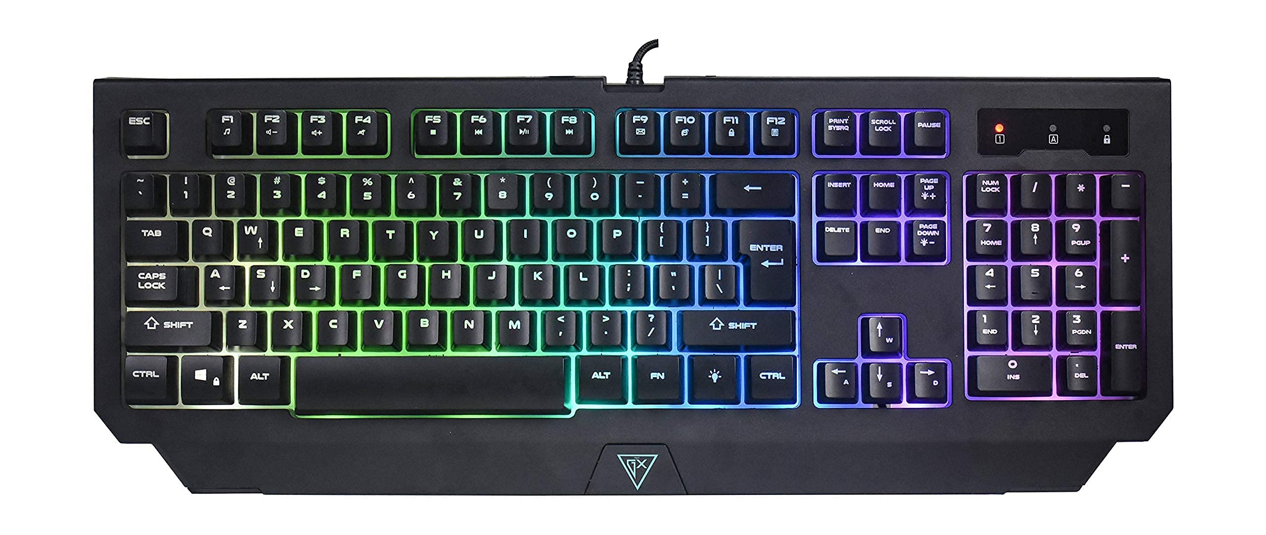 Gaming Keyboards Black Membrane Gaming Keyboard,104 Keys Laser US Layout * Metal Included,Keycaps and Space Backlight,Lighting with Rainbow Color