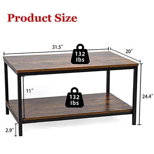 SENIG Coffee Table, Small Coffee Table for Living Room, Coffee Tables with Storage Shelf,Brown Coffee Tables for Small Spaces, Rectangle Wood Table Metal Side End Table, Center Table for Living Room