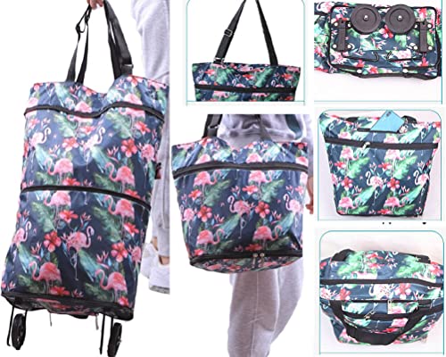 Cowinbest Upgrade Shopping Bag with Wheels Portable Trolley Bag Grocery Cart Hand Pulling Utility with Hand Straps Folding Shopping Cart- Larger Size & Waterproof & Strong（B088K4RQF7）
