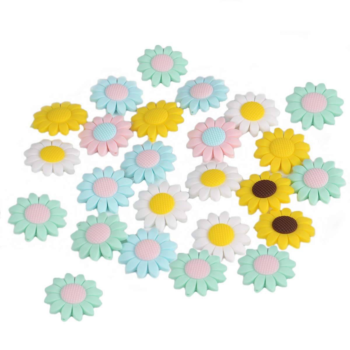 Alenybeby 6pcs Silicone Sunflower Pearl Bead Silicone Animal Flower Beads for Key chain DIY Beading Mom Necklace Jewelry Pendant Accessories (6pcs)