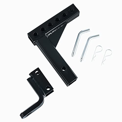 OMT Trailer Hitch Ball Mount with 2.5 Ton Towing Capacity, Class 3 Tow Hitch with 1" Hole and Pins for 2" Receiver Pickups Vans SUVs, Adjustable Drop Hitch for Trailers Campers Boats More