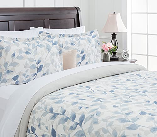 Chanasya Layered Leaf Duvet Cover Set - Duvet Cover (104β x 90β) & 2 Pillow Shams (20β x 36β) - 3-Piece Set, King Size, Blue Taupe