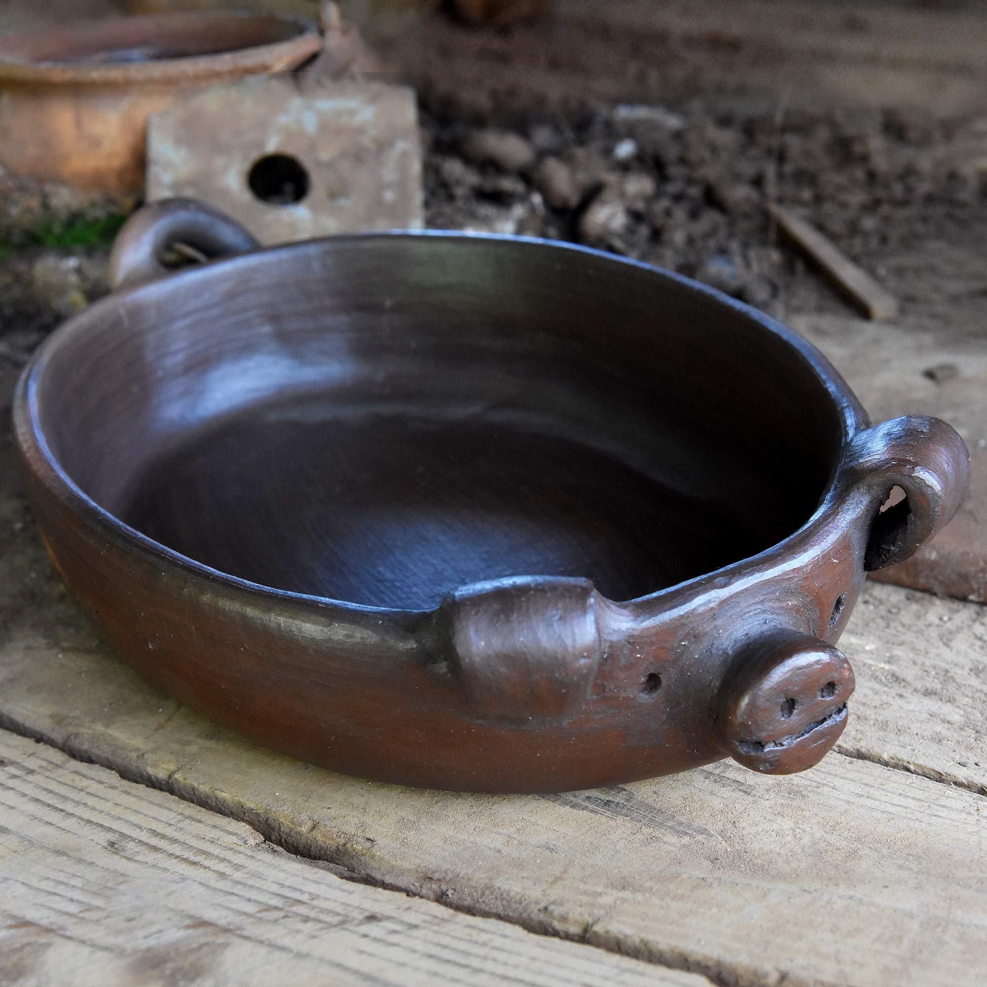 Ancient Cookware Pomaireware Clay Novelty Pig Faced Roasting Pan, 1.5 Quarts