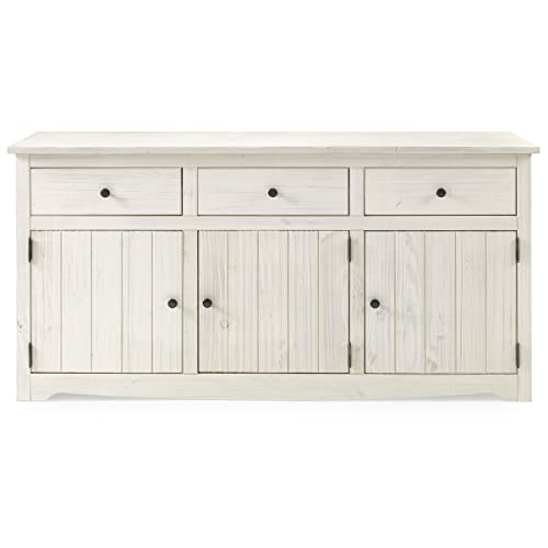 Furniture Dash, Wooden Storage Cabinet- 3 Doors & 3 Drawers, Cupboard Console Table, Sideboard Buffet, Ideal for for Living Room, Kitchen Island, Dining Room, Hallway- White Distressed
