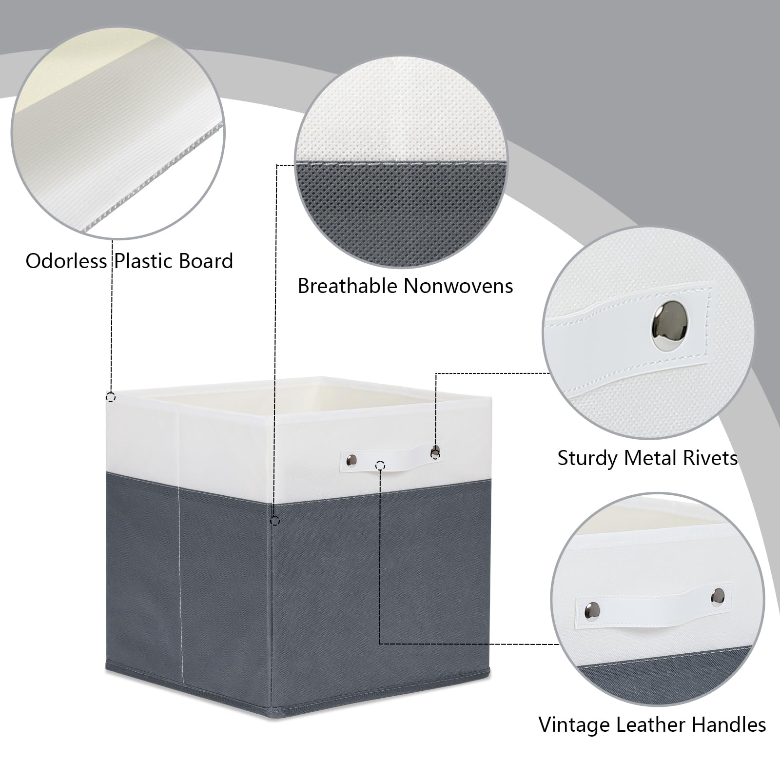 Bidtakay Collapsible Storage Bins 4-Pack Fabric Storage Cube Organizer with Handles 11x11x11 Inches Lightweight Clothes Baskets Waterproof Small Storage Cube Bins with Hard Board White/ Light Beige