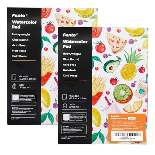 Funto Watercolor Paper Pads, 9x12, 140lb/300gsm, 30 Sheets Each, Cold Pressed, Acid-Free Heavyweight Art Paper for Painting, Drawing
