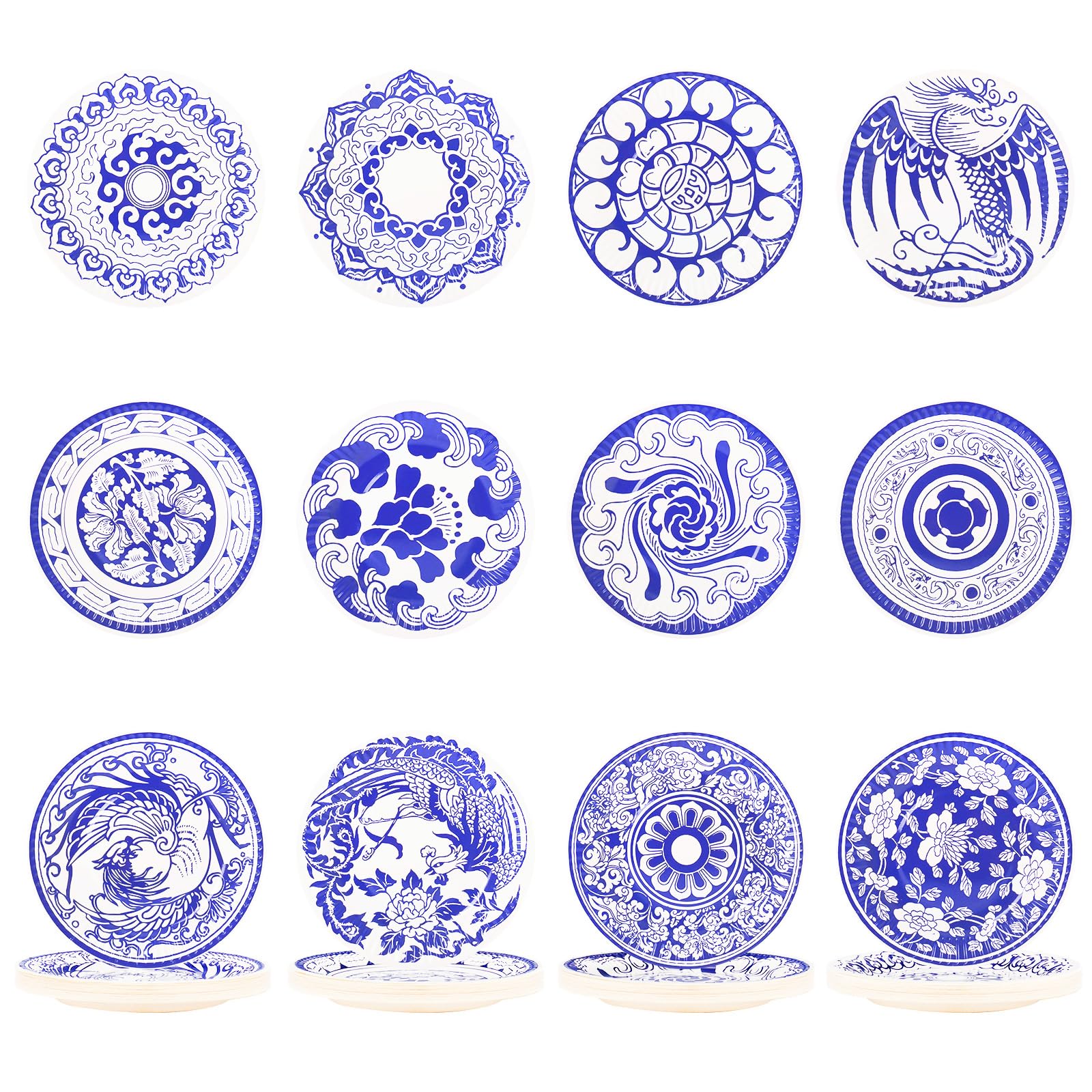 Bbiamsleep 24 Pieces 7 Inch Blue and White Plates Decorative Paper Plates Blue Floral and White Party Plates Birthday Plate Disposable Paper Plates Cake Dessert Plates for Bridal Wedding Tea Party