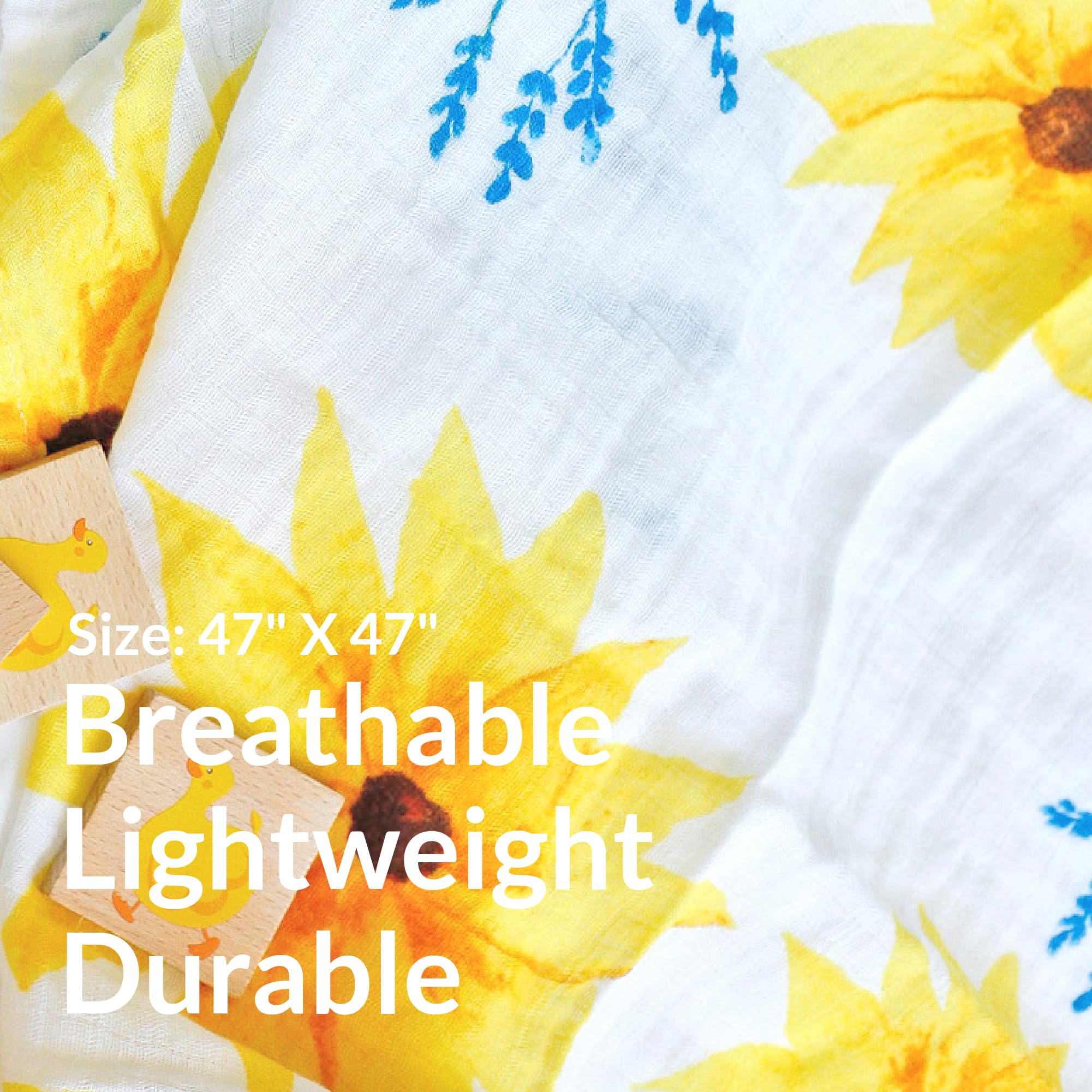 Malabar Baby Hypoallergenic Baby Swaddle Blanket, Large Soft Cotton Muslin Receiving Blanket for Unisex, 47 X 47 inch Sunflower