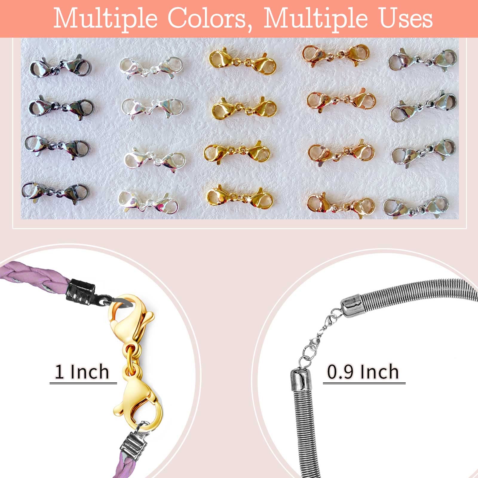 OHINGLT Double Lobster Clasp Extender Necklace Clasp Connector Bracelet Extension,Gold and Silver Lobster Claw Clasp Double Opening Jewelry Clasps for DIY Jewelry Making Women