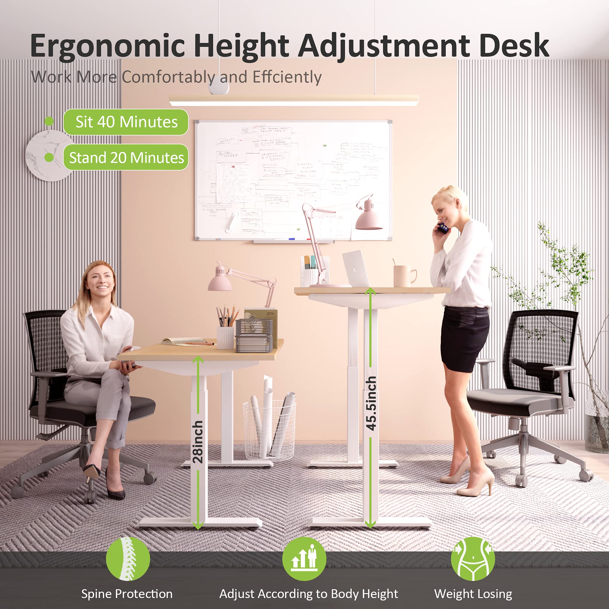 ALFA FURNISHING Advanced 48x30 Inches Standing Desk for Home Office, Dual Motor Electric Adjustable Height Desk, Sit Stand Desk with 4 Pre-Set Memory (48x30, Maple Top + White Frame Dual Motor)