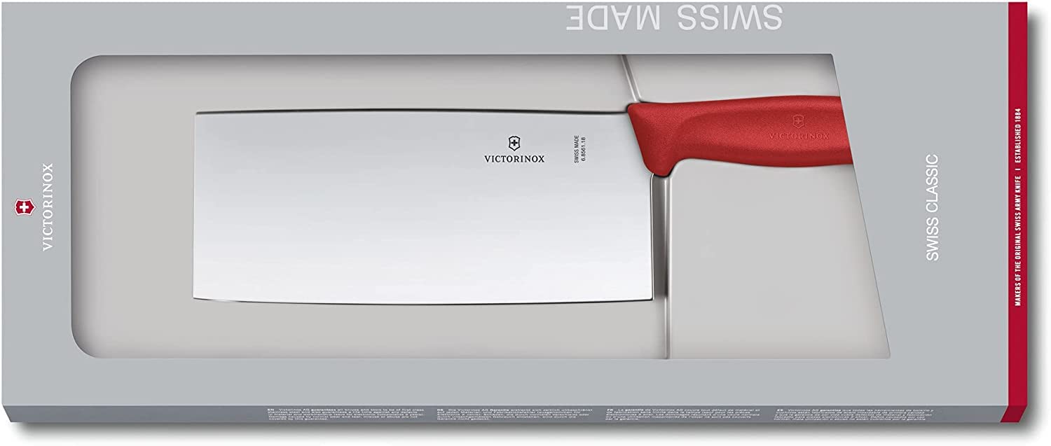 Victorinox Swiss Classic Chinese Style Chef's Knife - Premium Kitchen Knife for Cutting and Chopping Meat & Vegetables - Cooking Knife for Kitchen Accessories - Red Handle, 7.25"