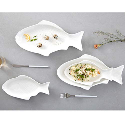 Healeved Fish Plates Ceramic,Serving Food Platter Serving Platters Shrimp Cocktail Serving Dish Storage Platter for Restaurants Home (11 Inches White)