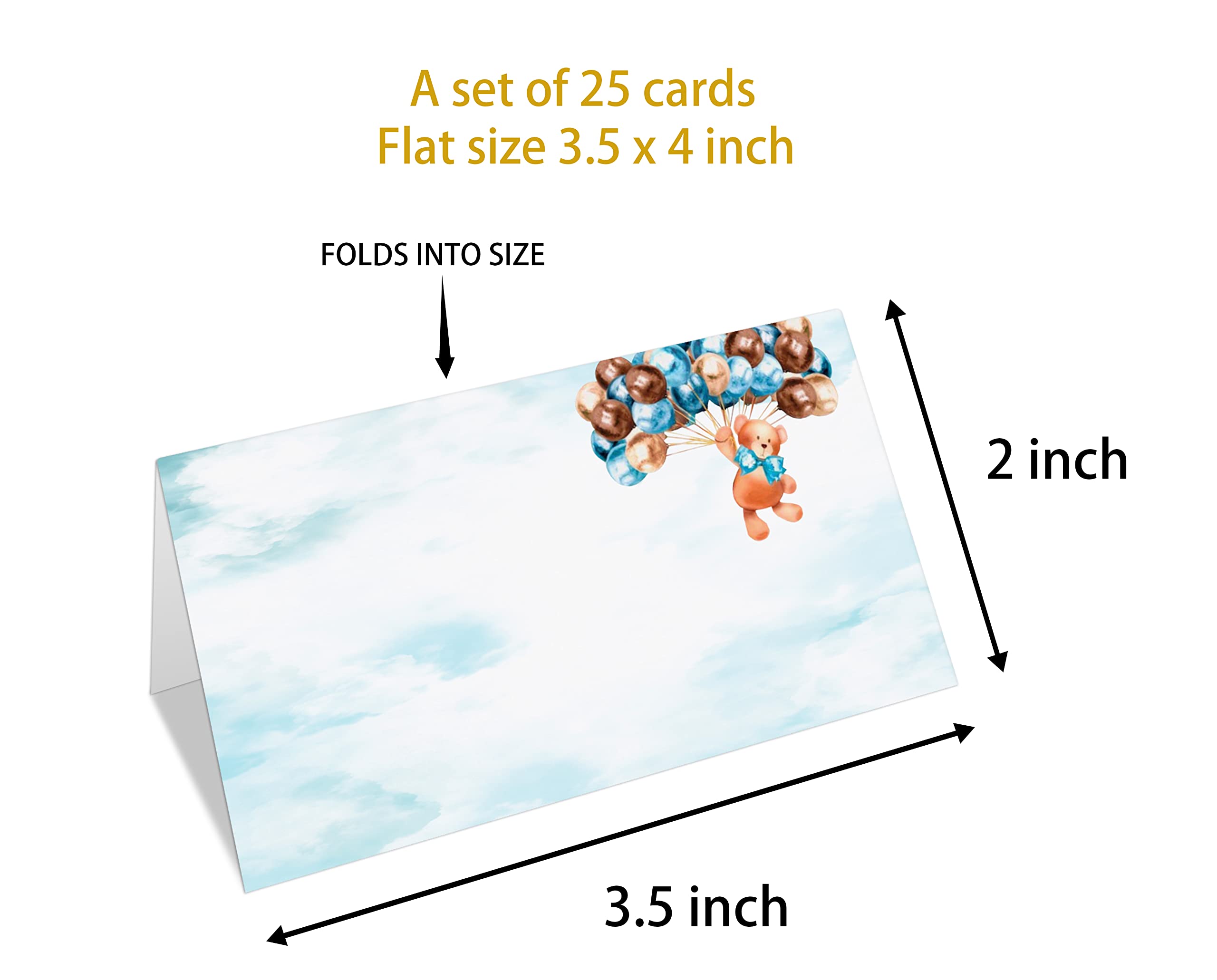 Shower Bear Place Cards Tent Style Cards β 25 Cards per Pack Shower Bear Party Supplies Decorations (TAIKA-009)