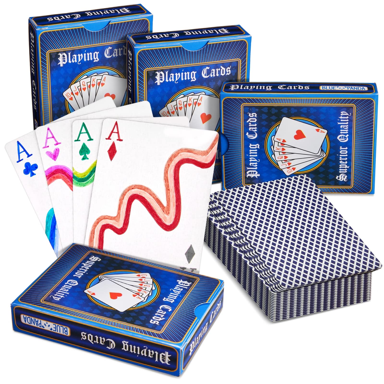 BLUE PANDA 224 Blank Custom Cards for DIY Game Cards - Checkered Diamond Backing - Blank Playing Cards to Write on - Blank Game Cards - Blank Playing Cards with Back Design (4 Decks, 3 x 4 In)