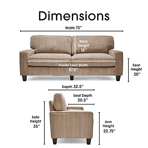 Serta Palisades Upholstered Sofas for Living Room Modern Design Couch, Straight Arms, Soft Fabric Upholstery, Tool-Free Assembly, 73" Sofa, Beige