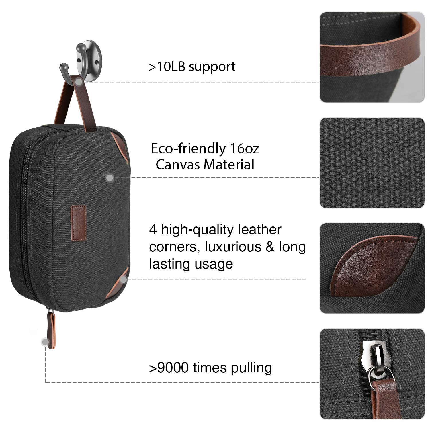 TOUPONS Men's Travel Toiletry Organizer Bag Canvas Shaving Dopp Kit TSA Approved (Black)