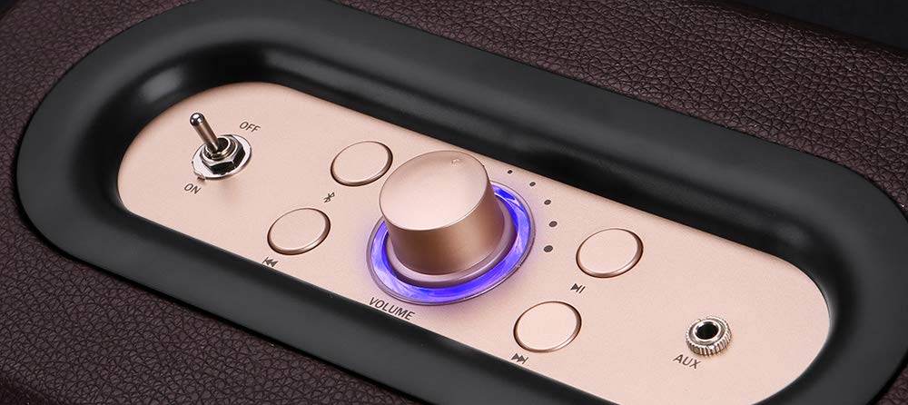 TEWELL Vintage Bluetooth Speakers with Bass Enhanced Technology, Wireless & 3.5mm Aux Input for Cellphone, AC Powered (Upgraded Version)