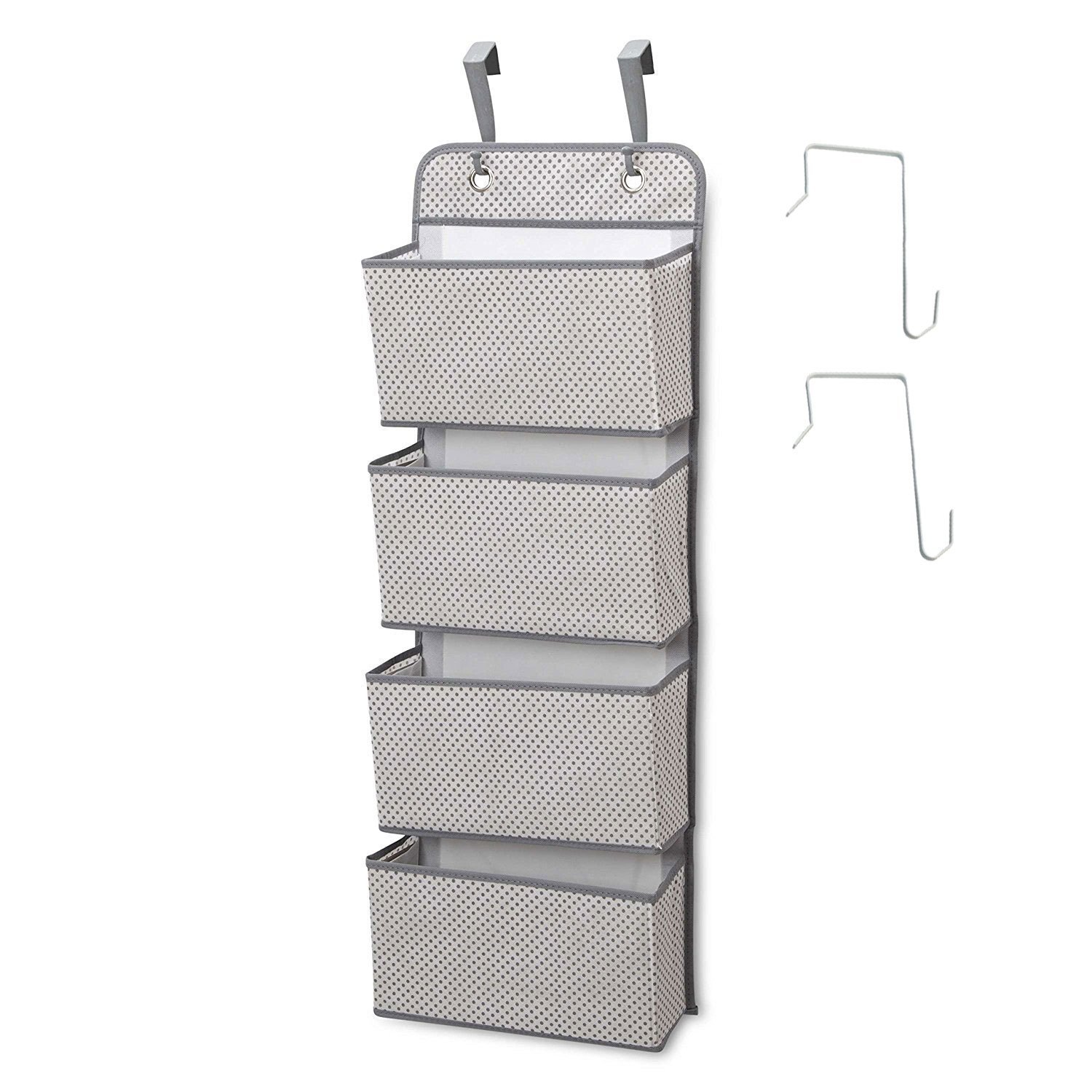 Dreamsy Hanging Closet Organizer, 4-Pockets Wall Mount/Over Door Storage for Toys, Purses, Keys, Sunglasses - Grey