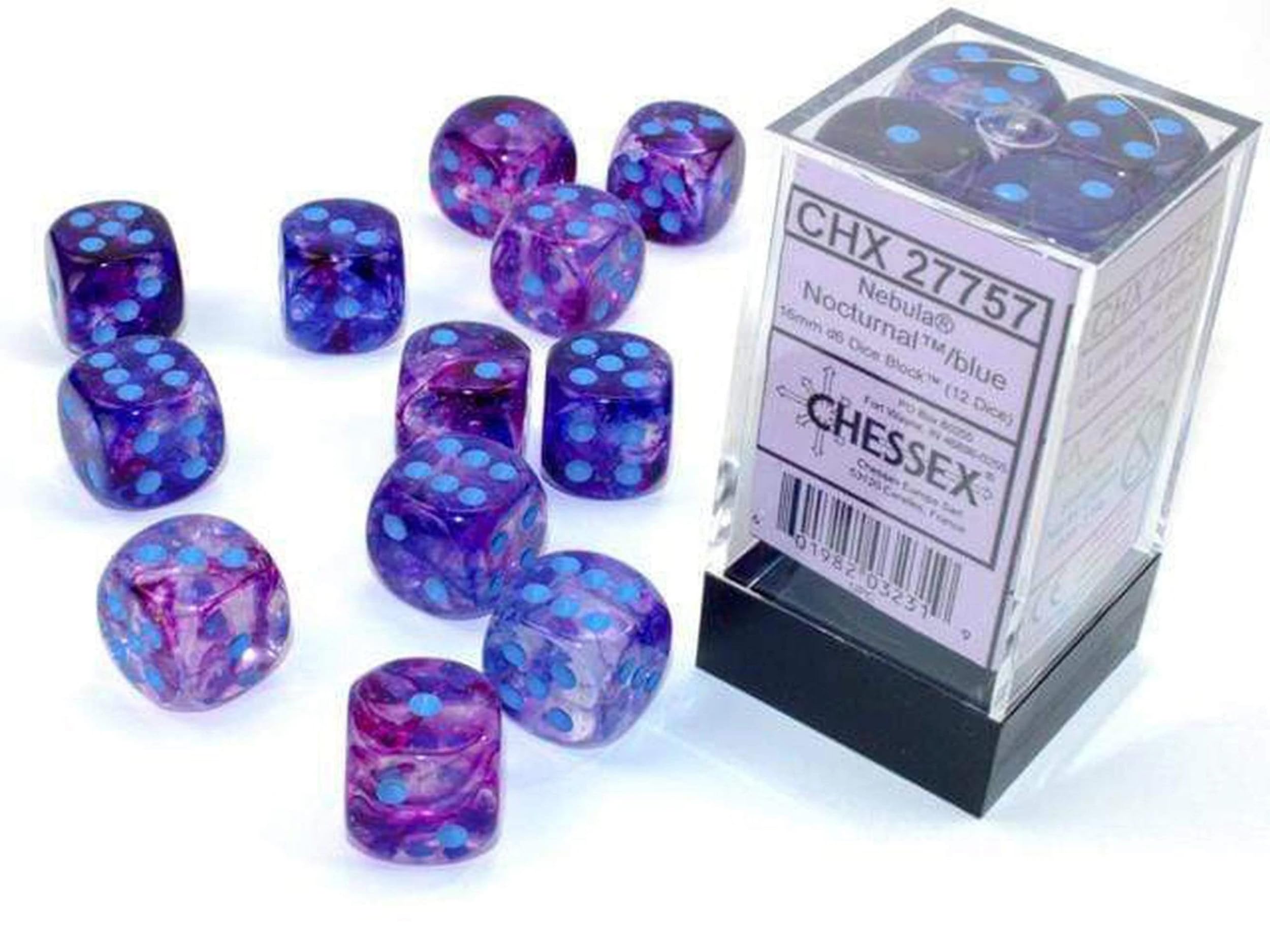 Chessex Nebula 16mm d6 Oceanic/Gold w/Luminary Dice Block (12 dice), Blue