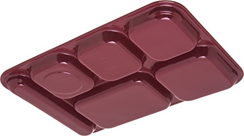 Carlisle FoodService Products Right Hand 6-Compartment Melamine Tray 14.5" x 10" - Dark Cranberry (Pack of 12)