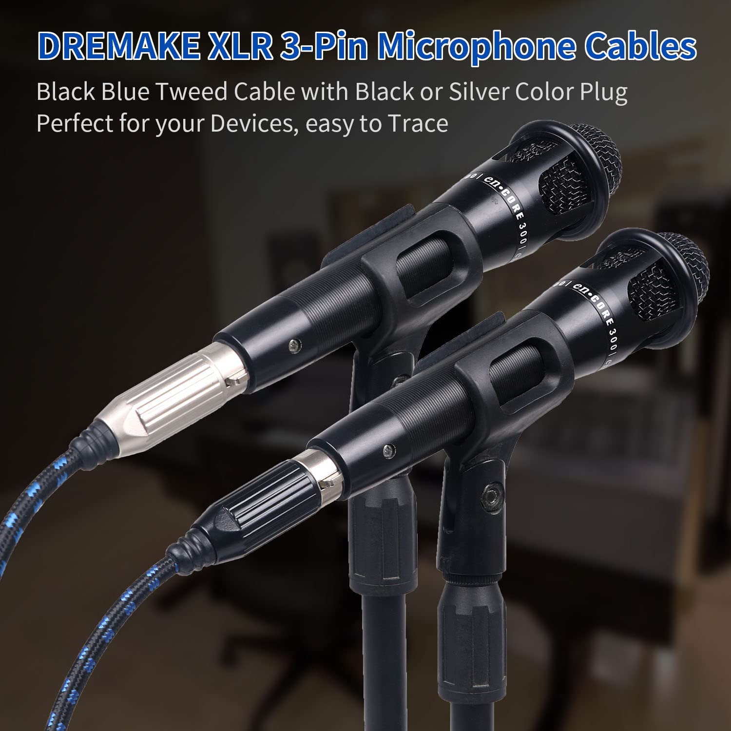 DREMAKE Professional Audio Mic AMP Cable Cords - XLR 3 Pin Male to XLR 3 Pin Female Braided Cables - 25' Balanced Snake Patch Cord for Powered Speakers, Live Sound & Performance, Mixers - 2 Pack