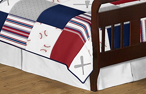 Sweet Jojo Designs Red, White and Blue Baseball Patch Sports Boy Toddler Kid Childrens Bedding Set - 5 Pieces Comforter, Sham and Sheets - Grey Patchwork Stripe