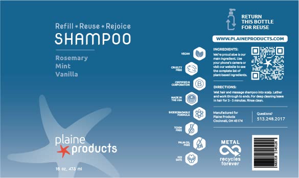 Eco-Friendly Shampoo - Rosemary, Mint, Vanilla - Sulfate Free, 16oz (Refill Bottle)
